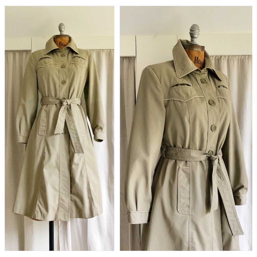 Vintage 70s Western Piping Belted Trench + Zip-Out Fa… - Gem